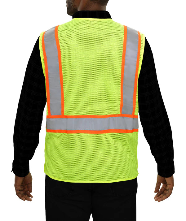 High-Visibility 505STLM Safety Vest | 5pt Breakaway Zip Lime Mesh with ...