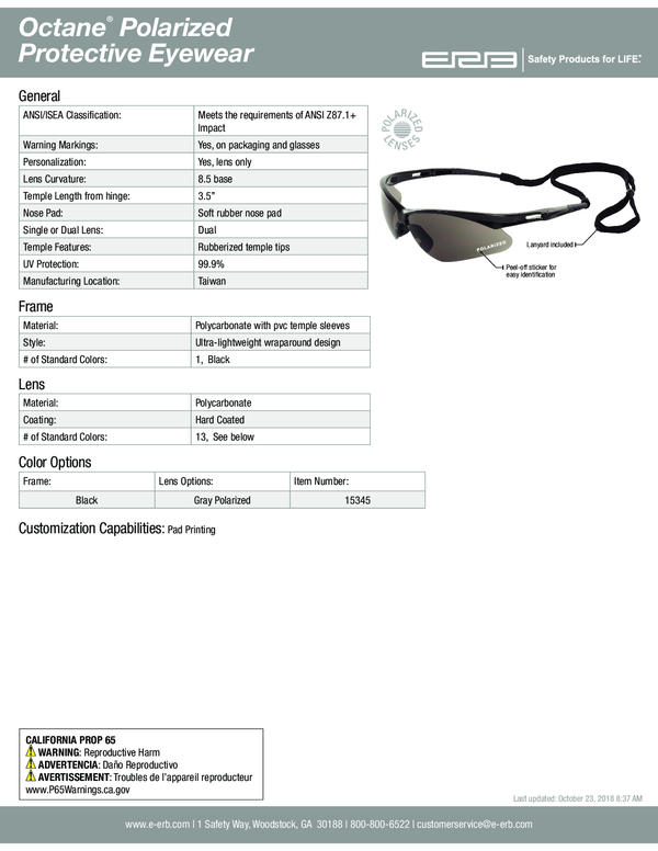 OCTANE® Safety Glasses Polarized 1PC - BRITE SAFETY